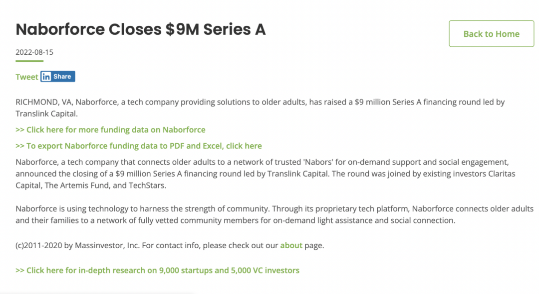 海外案例 | Naborforce累计获得1230万美元融资，社区互助养老如何实现商业化落地？丨AgeClub